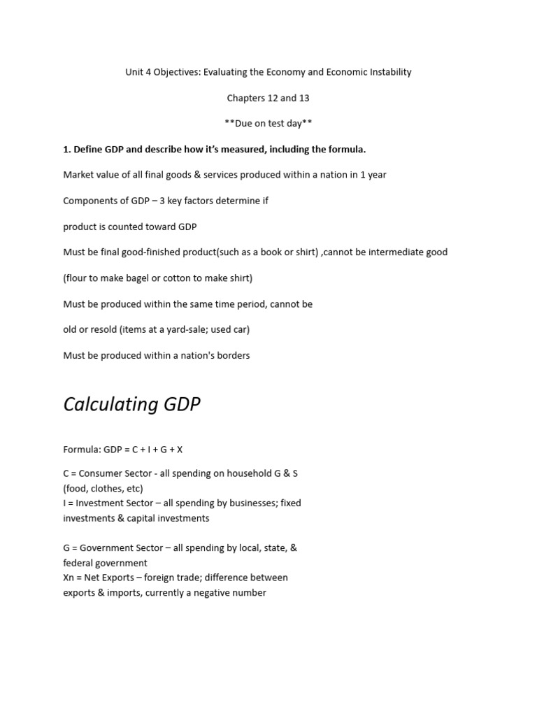 Econ Unit 4 Objectives | PDF | Unemployment | Inflation