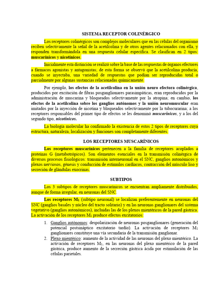 Sistema Receptor Colinérgico | PDF | Acetilcolina