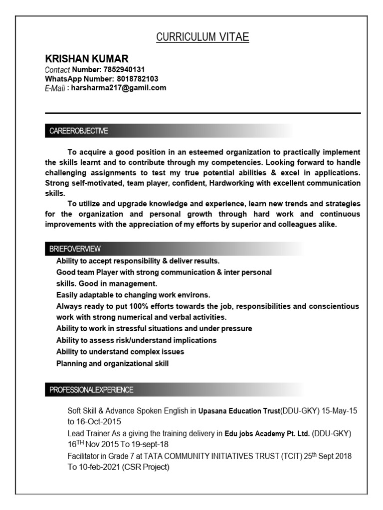 Krishan Kumar CV - New | PDF | Learning