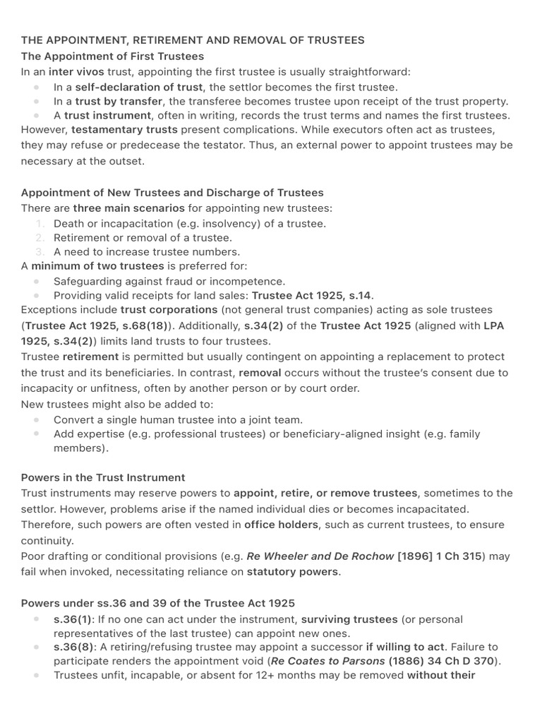 The Appointment, Retirement and Removal of Trustees | PDF | English ...