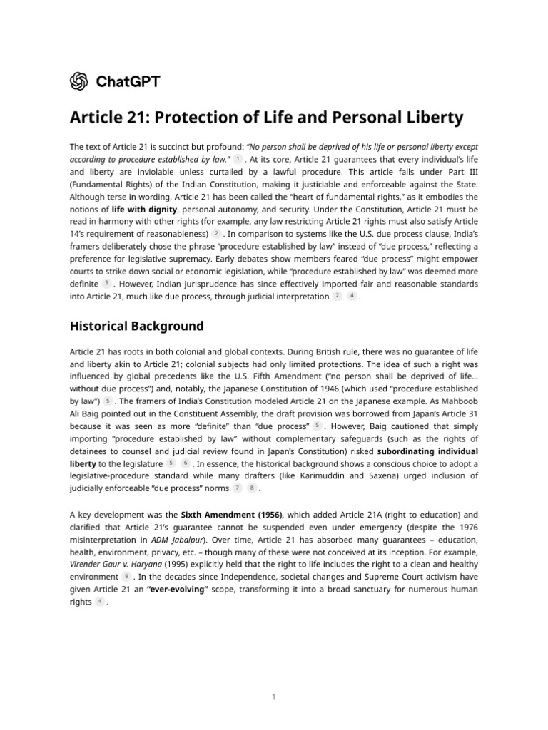 Article 21: Right to Life & Liberty Explained | PDF | Due Process ...