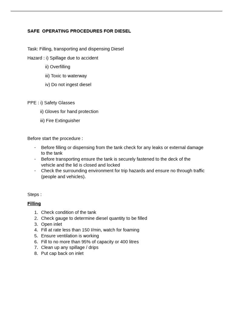 SOP Diesel | PDF | Pump | Diesel Engine