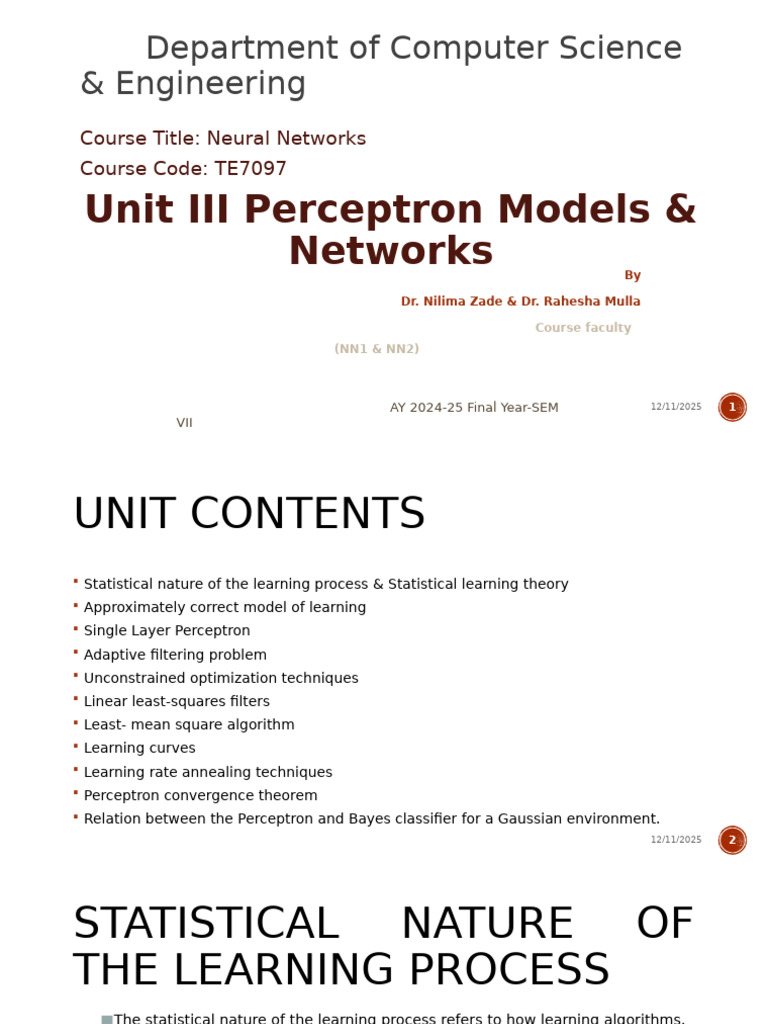 Unit 3 Perceptron Models and Networks (2) | PDF | Mathematical Optimization | Machine Learning