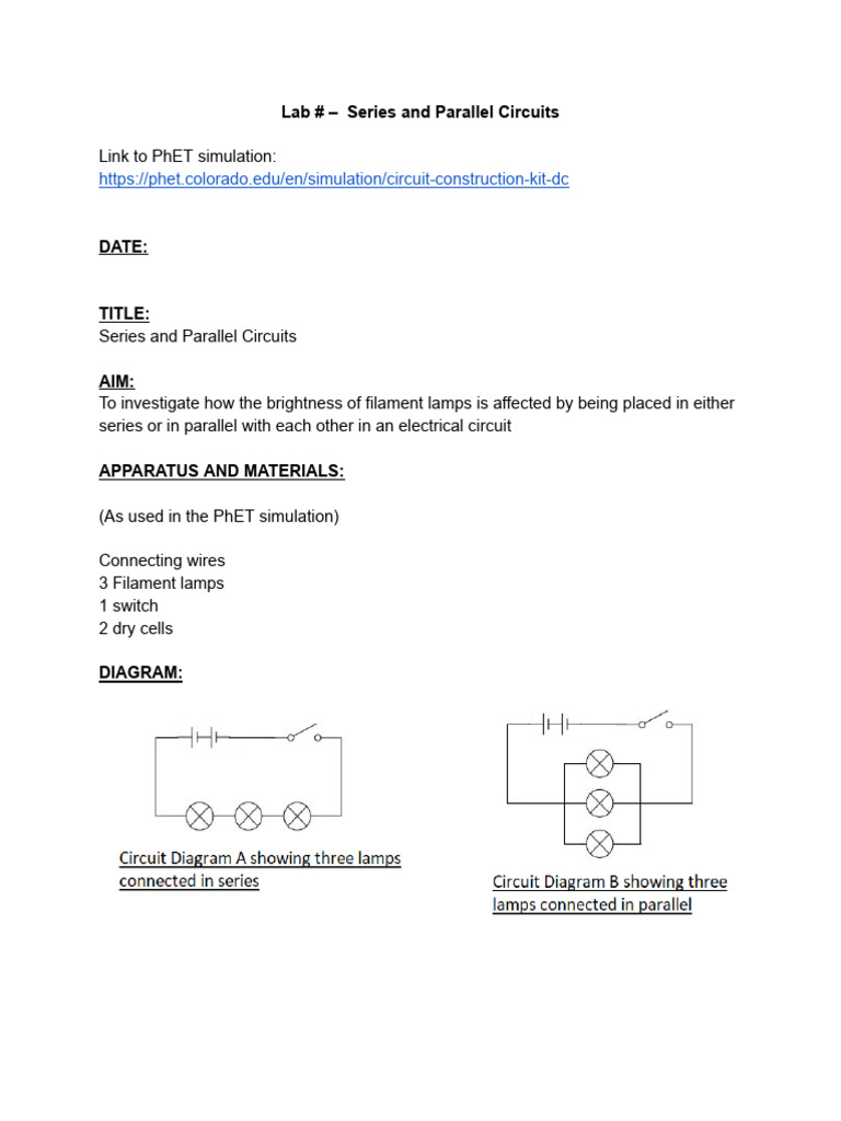 Integrated Science SBA Lab - Series and Parallel Circuits | PDF ...