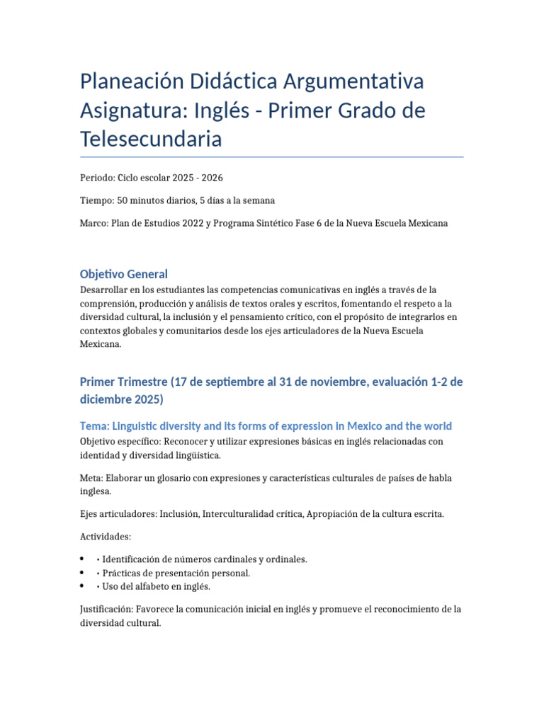 Planeacion Didactica Ingles Primero | PDF | Aprendizaje | Comunicación ...