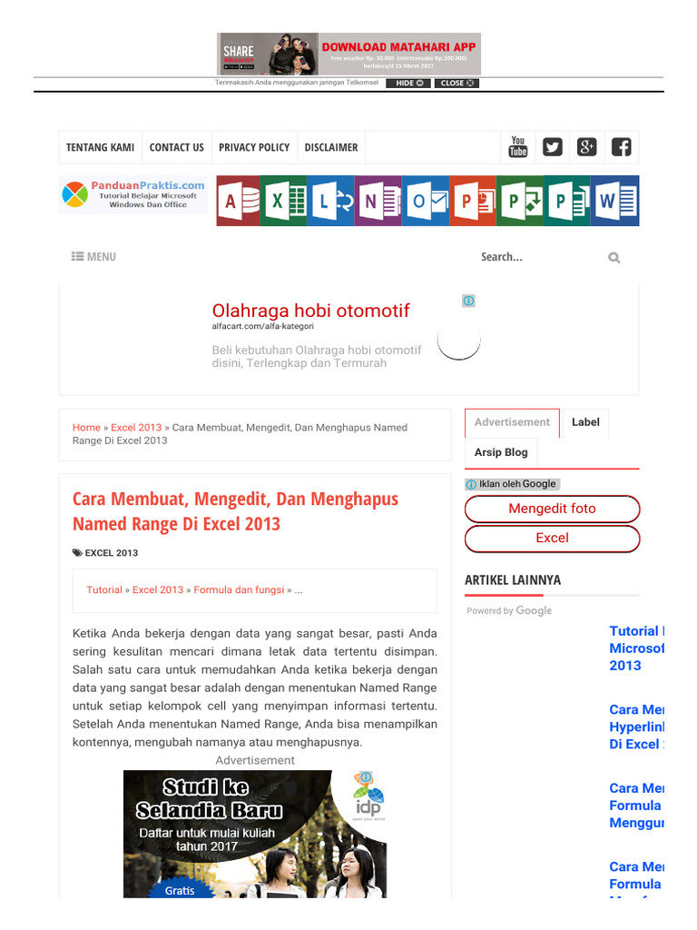 Named Range Di Excel 2013 | PDF