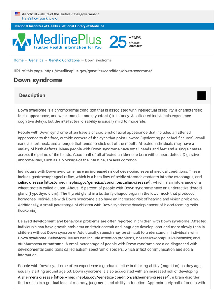 Down Syndrome: Description | PDF | Down Syndrome | Medical Specialties