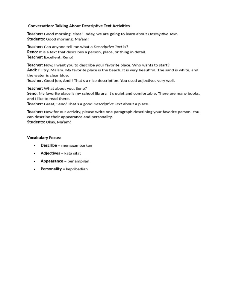 Descriptive Text Activities for Students | PDF