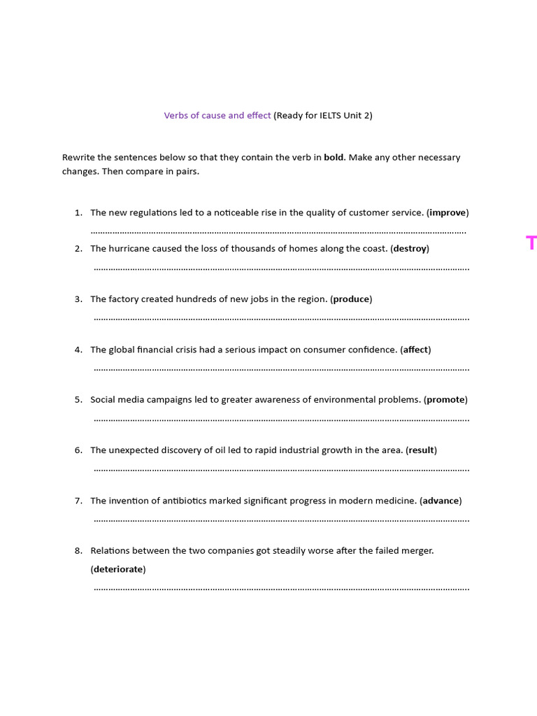 Week 6 - Verbs of Cause and Effect | PDF