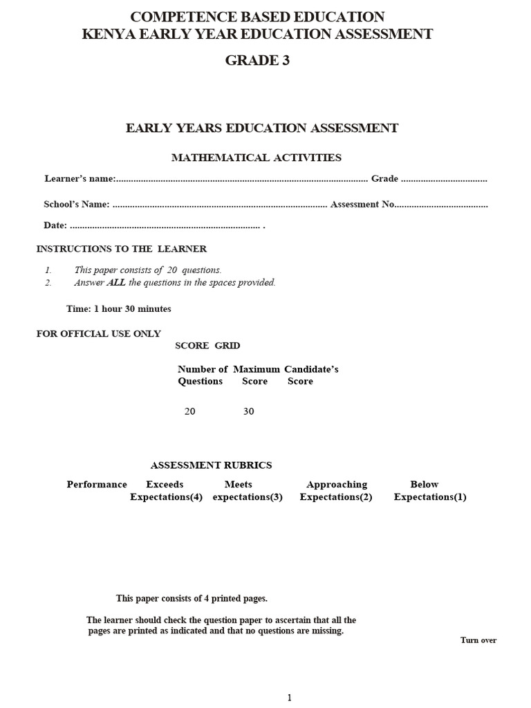 Grade 3 Math Assessment Kenya | PDF | Chess Openings | Chess Theory
