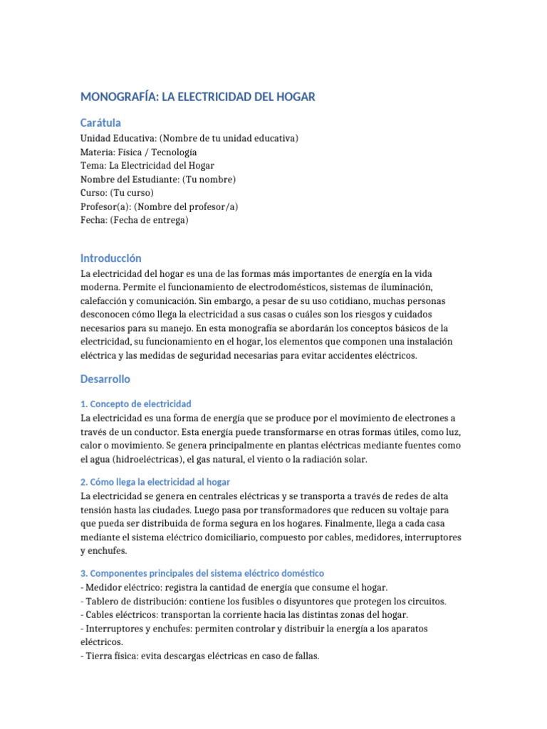 Monografia Electricidad Del Hogar | PDF | Ingenieria Eléctrica ...