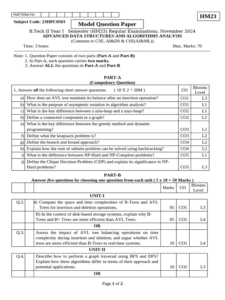 Adsa (23hpc0503) Model QP | PDF | Computational Problems | Graph Theory