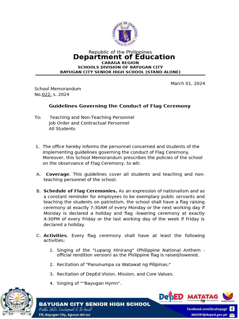 Flag Ceremony Guidelines for Bayugan City | PDF | Justice | Crime ...
