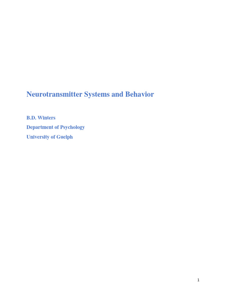 Neurotransmitter Systems Supplement For PSYC2410 | PDF ...