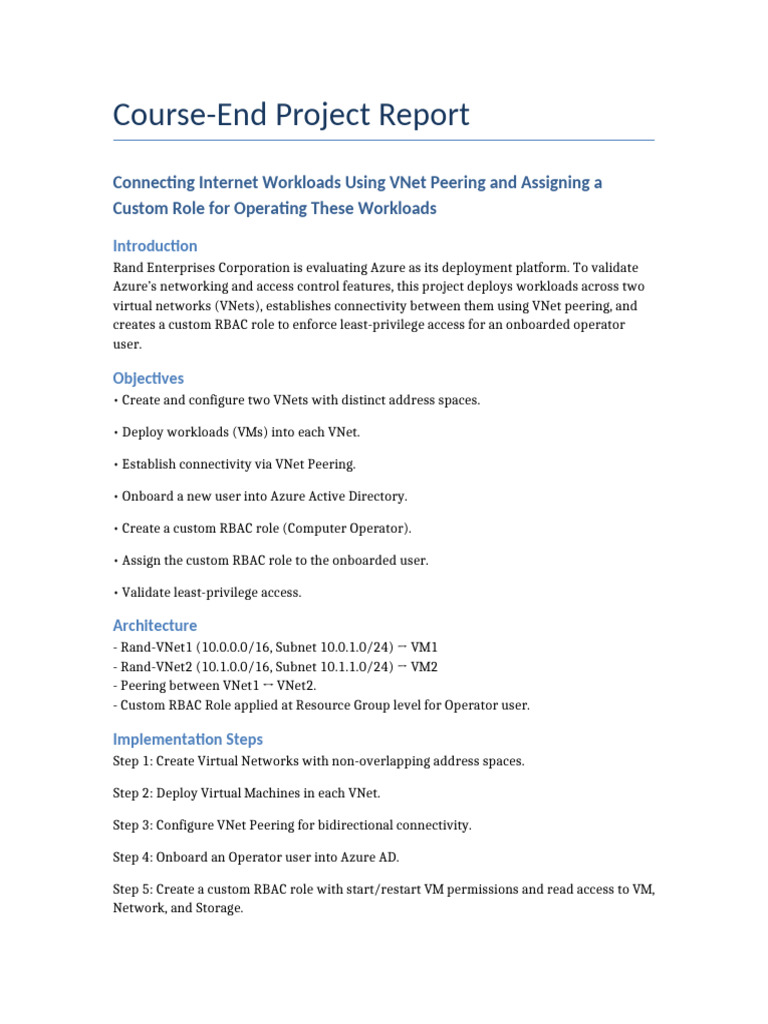 Azure VNet Peering Project Report | PDF | Virtual Machine | System Software