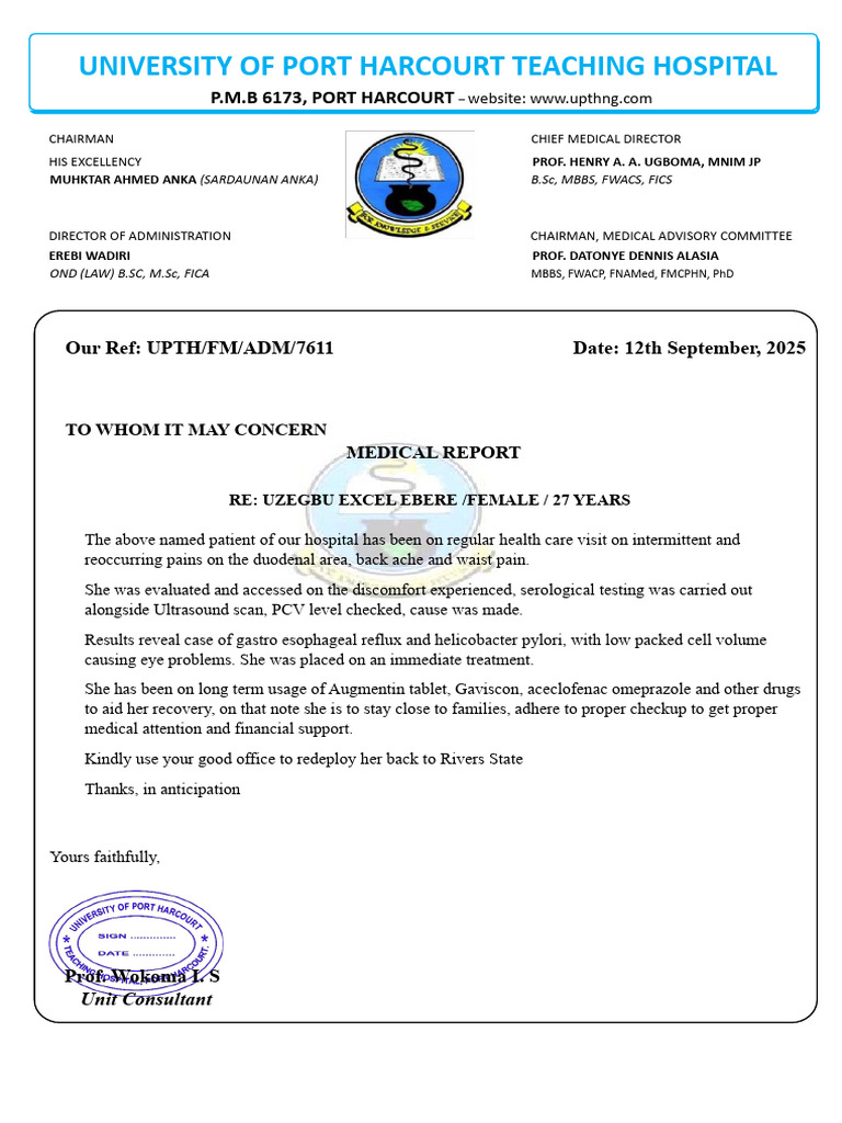 Excel Medical Report UPTH | PDF