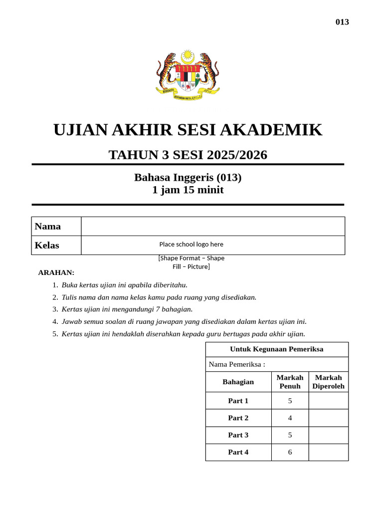 Contoh Cover Uasa | PDF