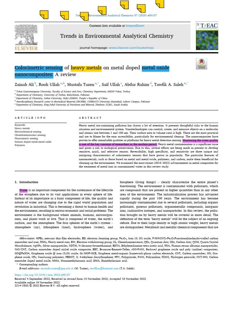 Colorimetric Sensing of Heavy Metals | PDF | Mercury (Element) | Cadmium
