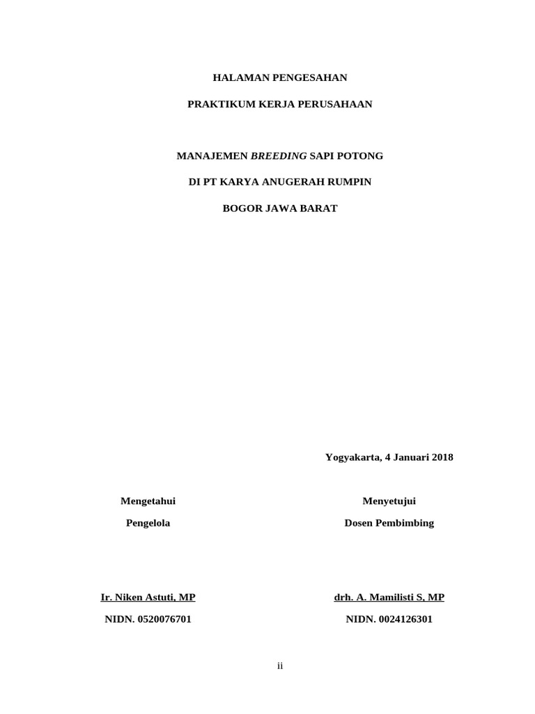 Manajemen Breeding Sapi Potong di PT KAR | PDF