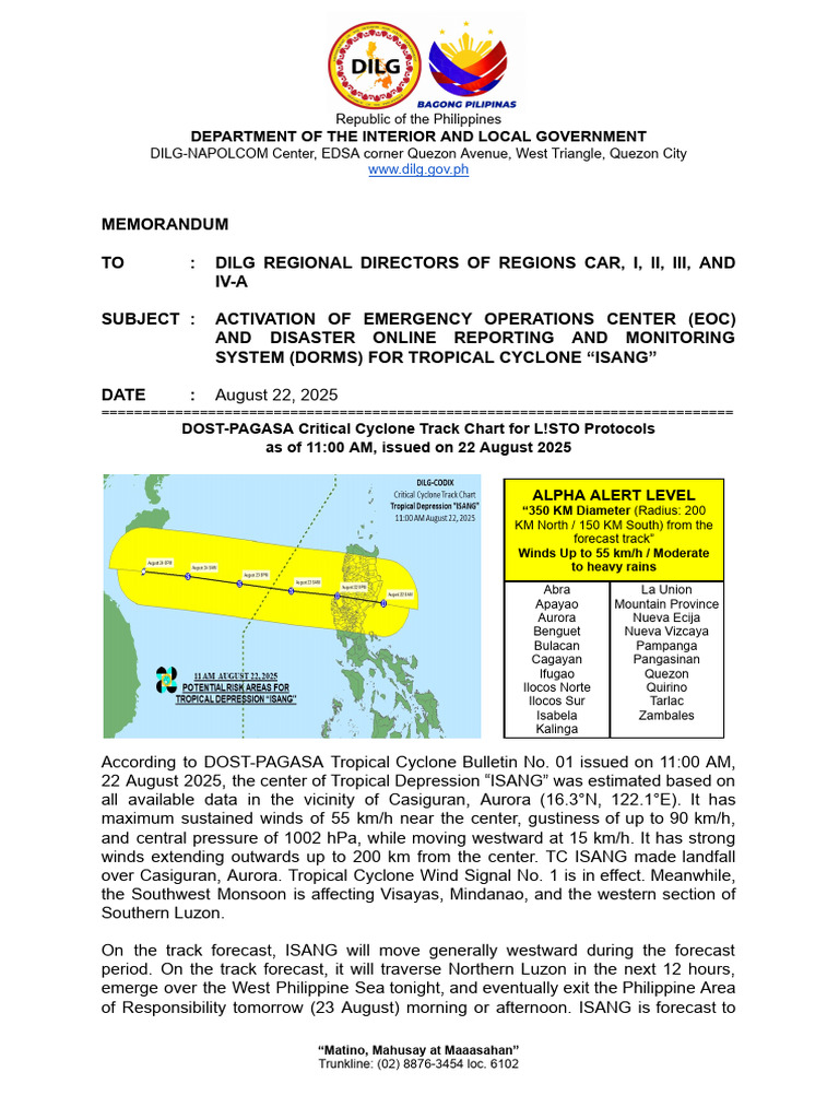 SGD Aslg Dilg Memo Re Activation of Dilg Regions Car I II III and IV A ...