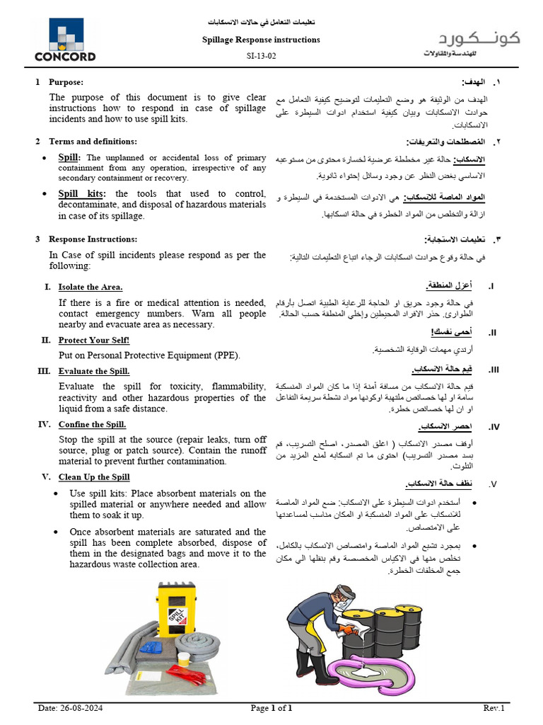 SI 13 02 Spillage Response Instructions 1 | PDF