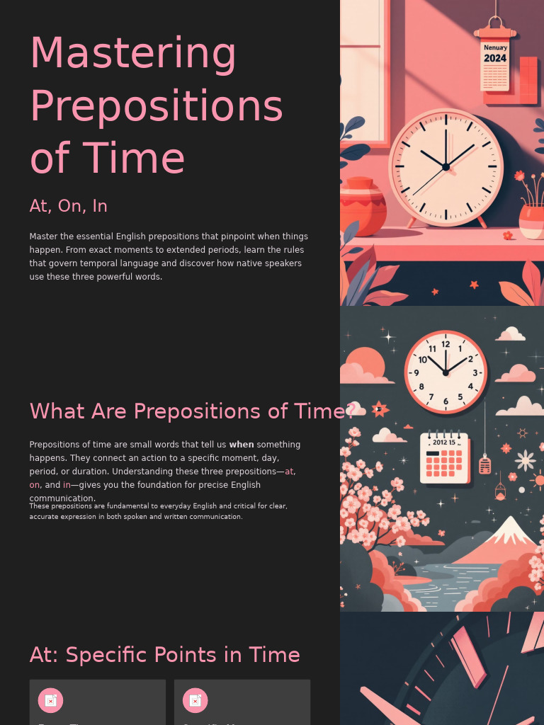 Mastering Prepositions of Time | PDF | Workweek And Weekend | Linguistics
