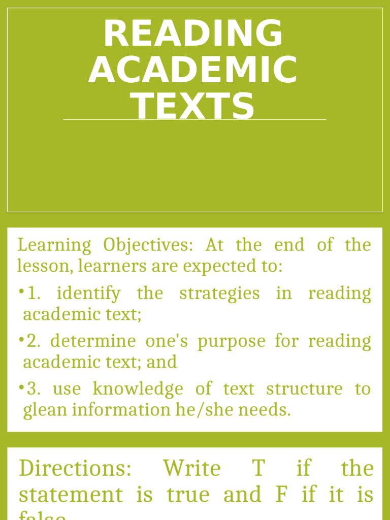 Lesson 2 Reading Academic Texts - 080132 | PDF | Reading Comprehension ...