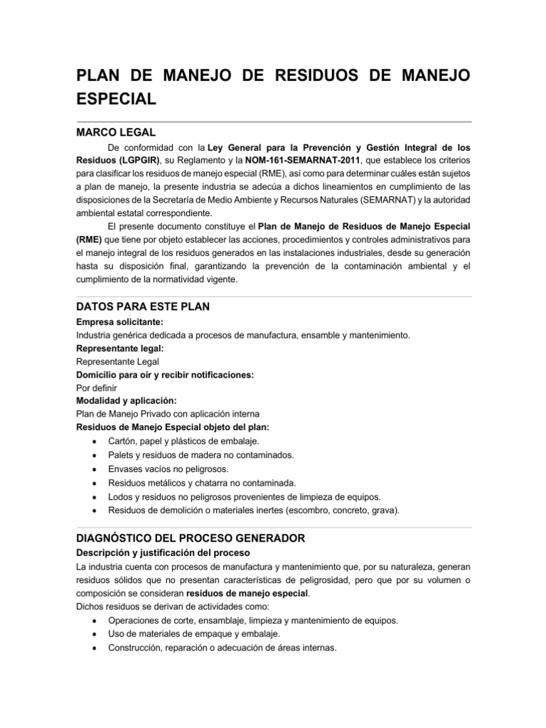 Plan de Manejo RME | PDF | Residuos | Reciclaje