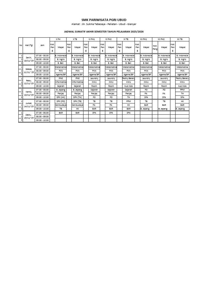 Jadwal SAS 2025-2026 1 | PDF