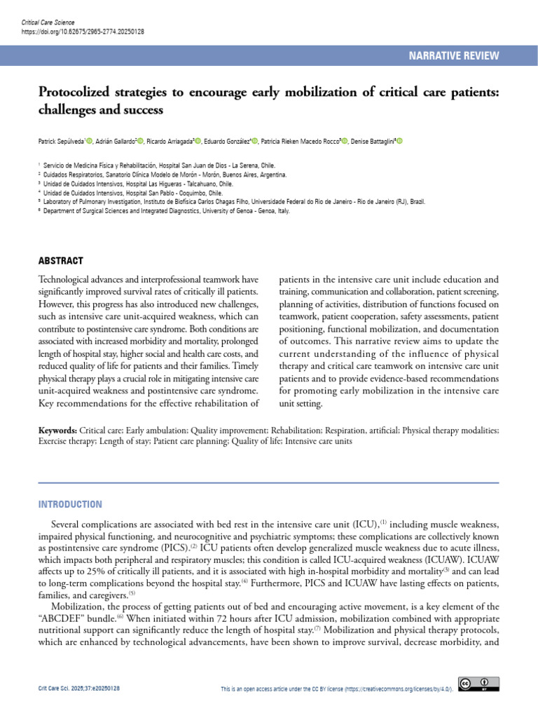 Protocolized Strategies to Encourage Early Mobilization of Critical | PDF | Physical Therapy ...