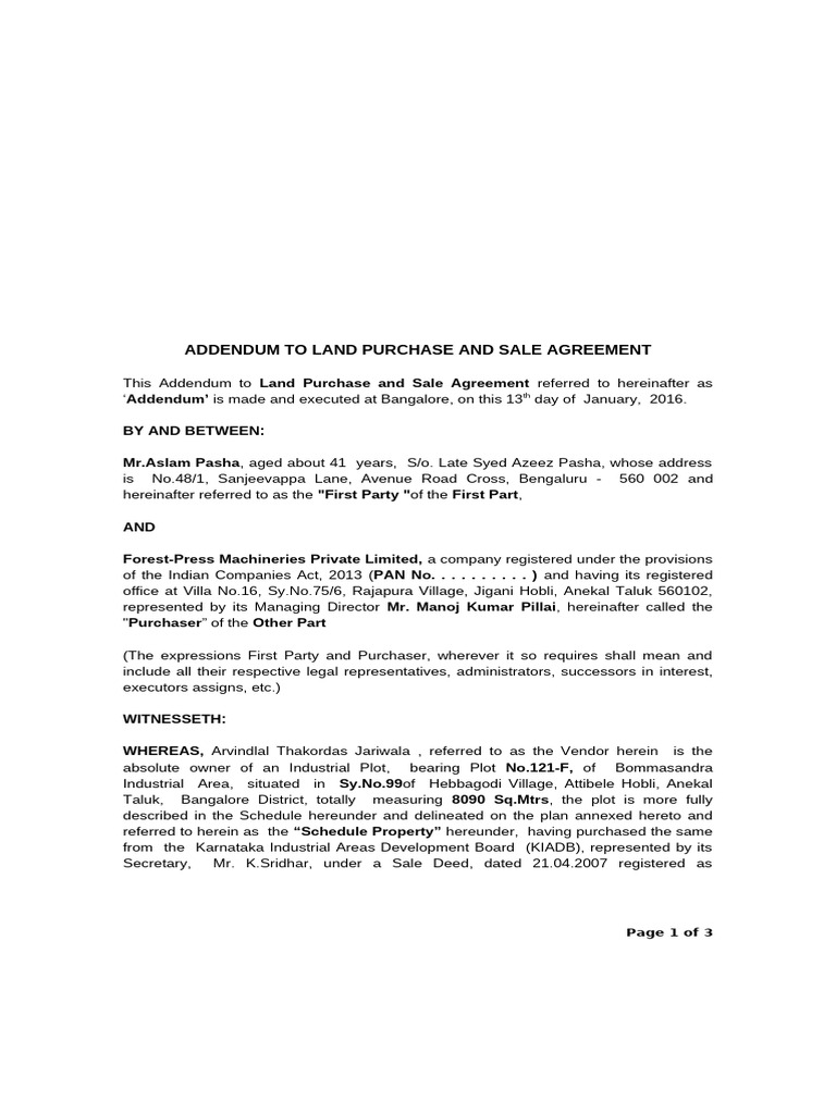 Addendum to Land Sale Agreement | PDF | Common Law | Private Law