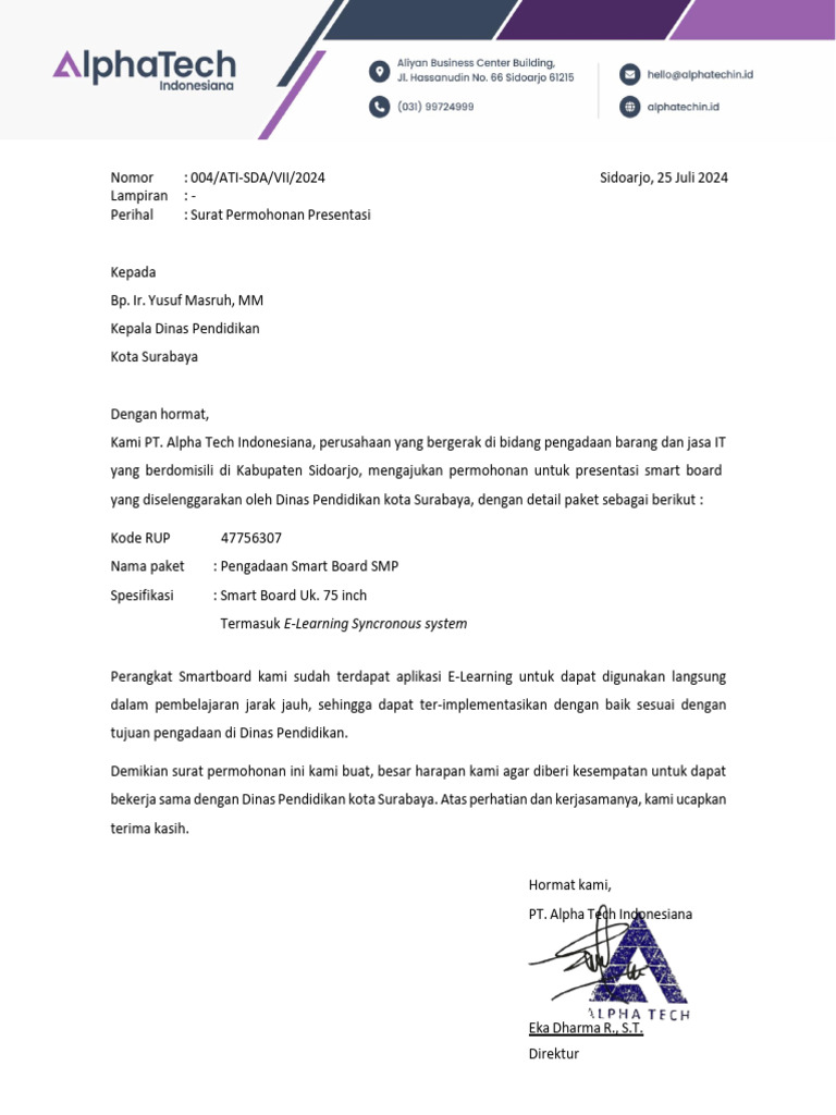 Permohonan Presentasi Smart Board SMP | PDF