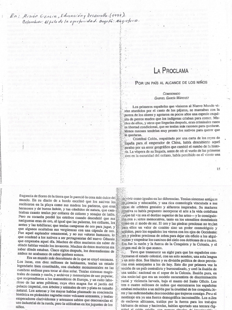 La Proclama - Por Un País Al Alcance de Los Niños - Ggm | PDF