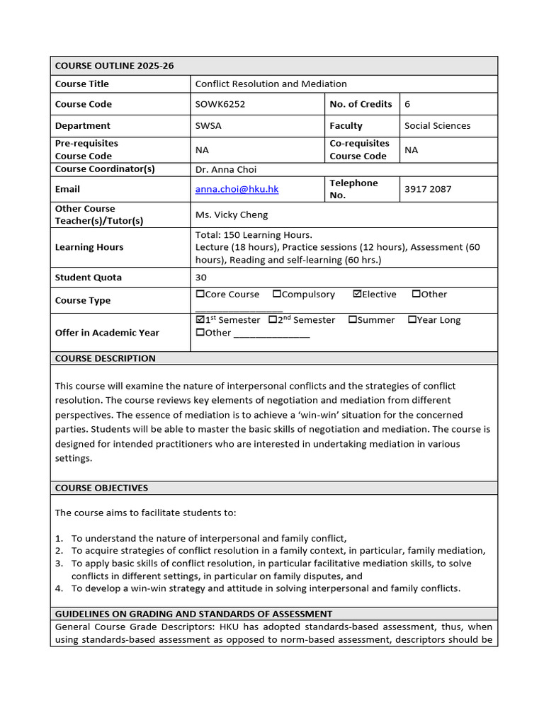 SOWK6252 - Course Outline | PDF | Mediation | Plagiarism