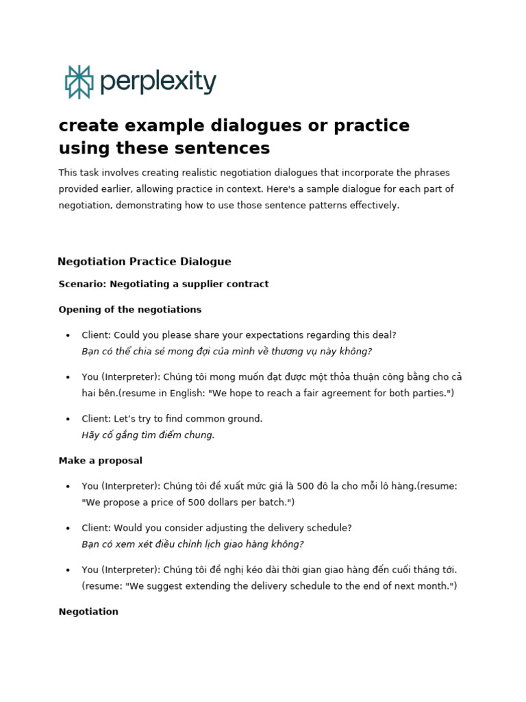 Create Example Dialogues or Practice Using These S | PDF