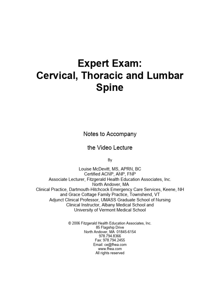 Expert Exam Cervical Thoracic and Lumbar Spine | PDF | Vertebra ...