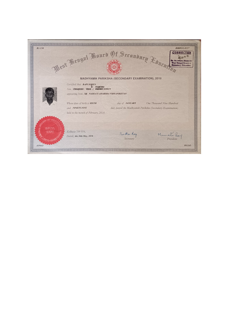 10th Certificate | PDF