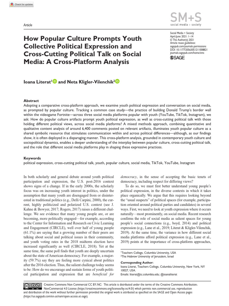 Literat Kligler Vilenchik 2021 How Popular Culture Prompts Youth ...