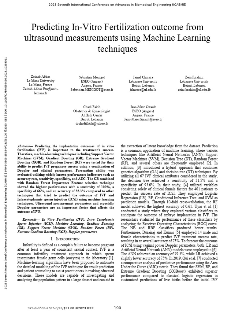 Predicting In-Vitro Fertilization Outcome From Ultrasound Measurements ...