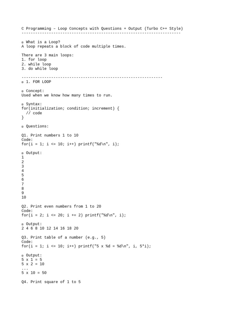 C Loops With Expected Output | PDF