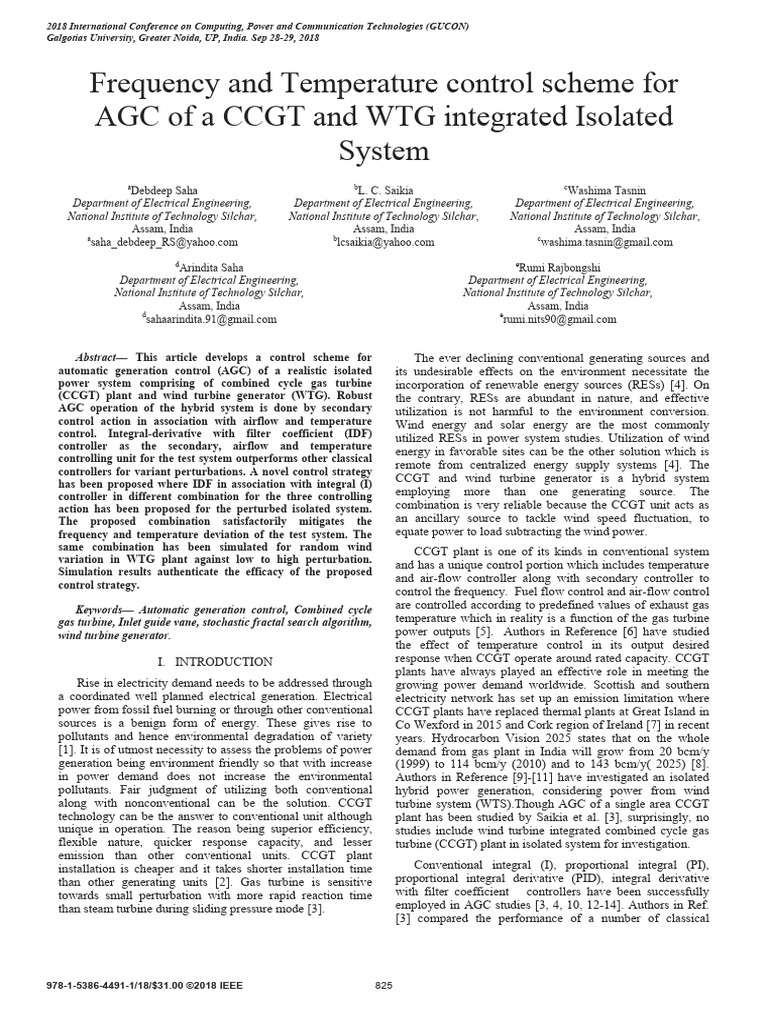 Frequency and Temperature Control Scheme For AGC of A CCGT and WTG ...