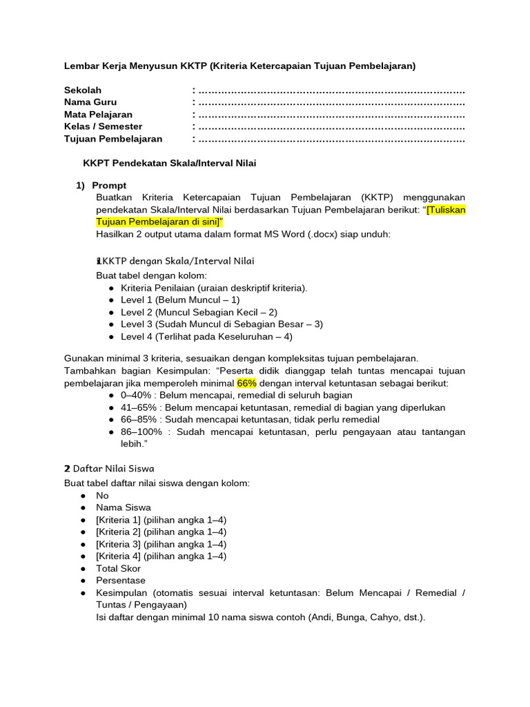 KKTP: Kriteria Penilaian Pembelajaran | PDF
