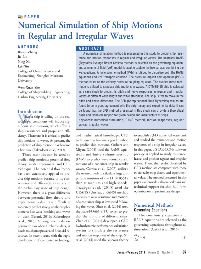 Numerical Simulation of Ship Motions in Regular and Irregular Waves ...