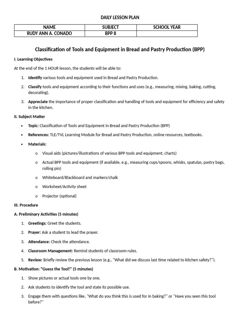 BPP Tools and Equipment Classification | PDF | Baking