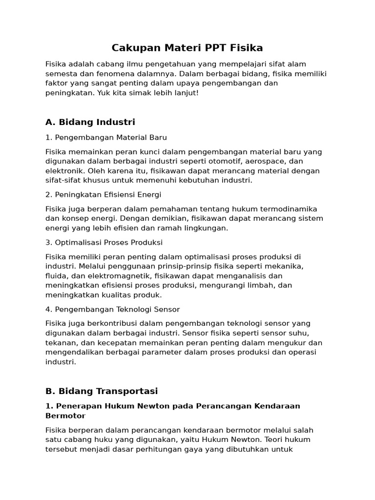 Cakupan Materi PPT Fisika Bab 1 | PDF