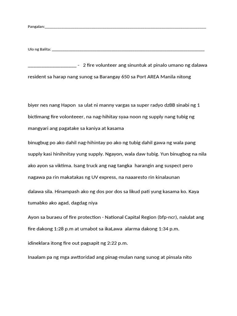 Copyreading & Headline Writing Exercise 2 (Filipino) | PDF