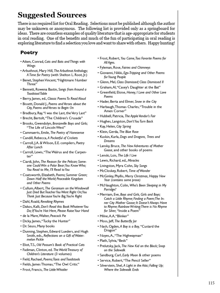 UIL Oral Reading Poems for 5th Grade | PDF | Children's Literature