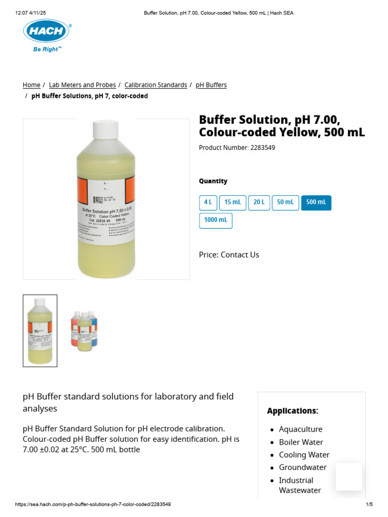 pH 7.00 Buffer Solution - Yellow Code | PDF | Ph | Calibration