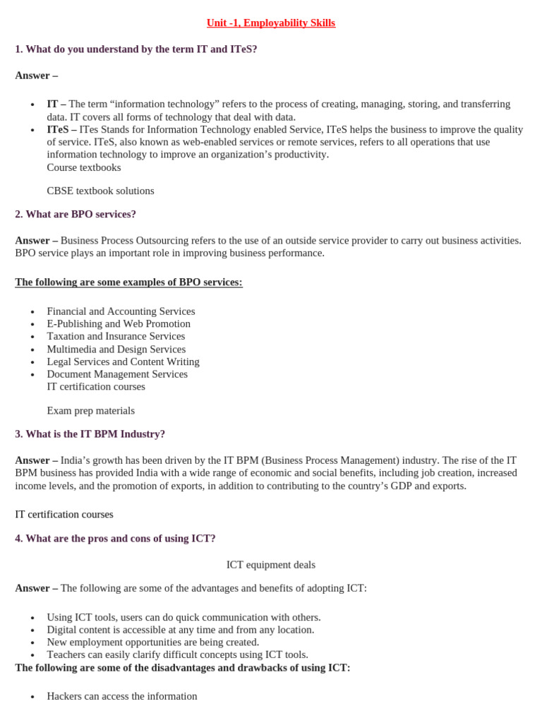 Understanding IT and ITeS in Employability Skills | PDF | Spreadsheet ...