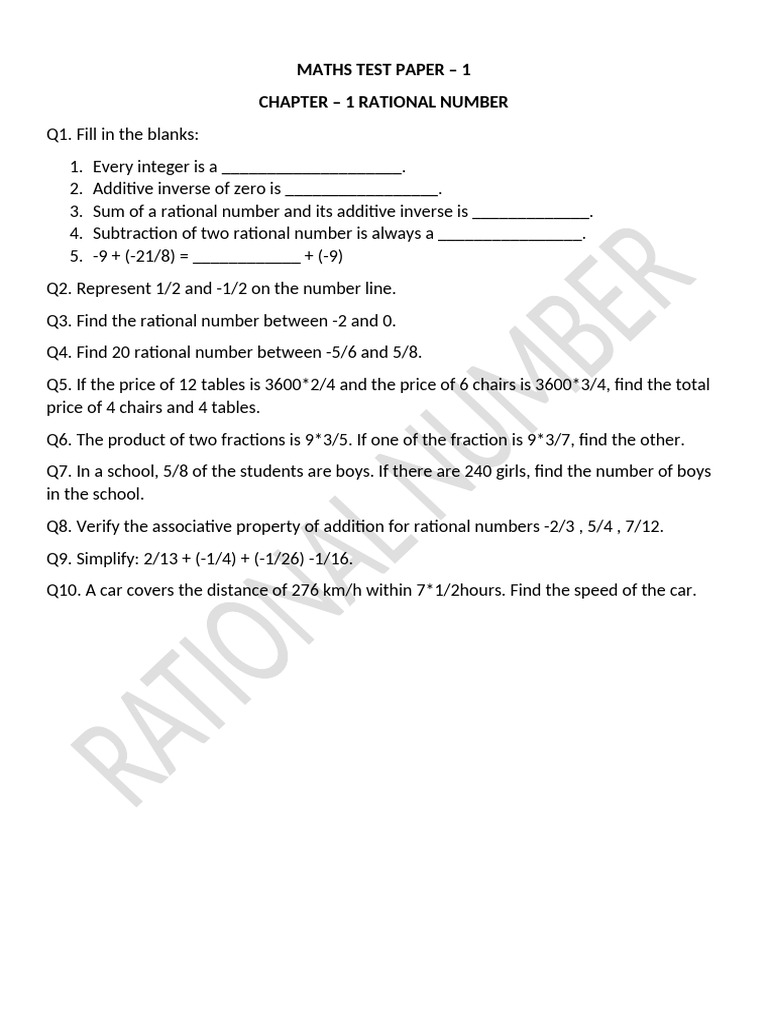Maths Test Paper | PDF